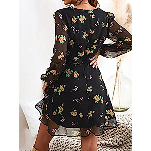 CUPSHE Women's Mini Dress Floral Print Chiffon Flowy Dresses Long Sleeve Dress for Women