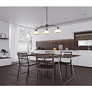 DAYCENT Vintage Frosted Glass Alabaster Shades Pendant Lighting for Kitchen Island 3-Light Rod-Hung Ceiling Hanging Light, Golden Bronze