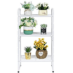 GEORIS 3- Tier Heavy Duty Wire Shelving Storage Rack | Modern Bathroom Shelf | Stackable Plant Standing Shelf Unit | Perfect for Kitchen, Living Room, Balcony | White
