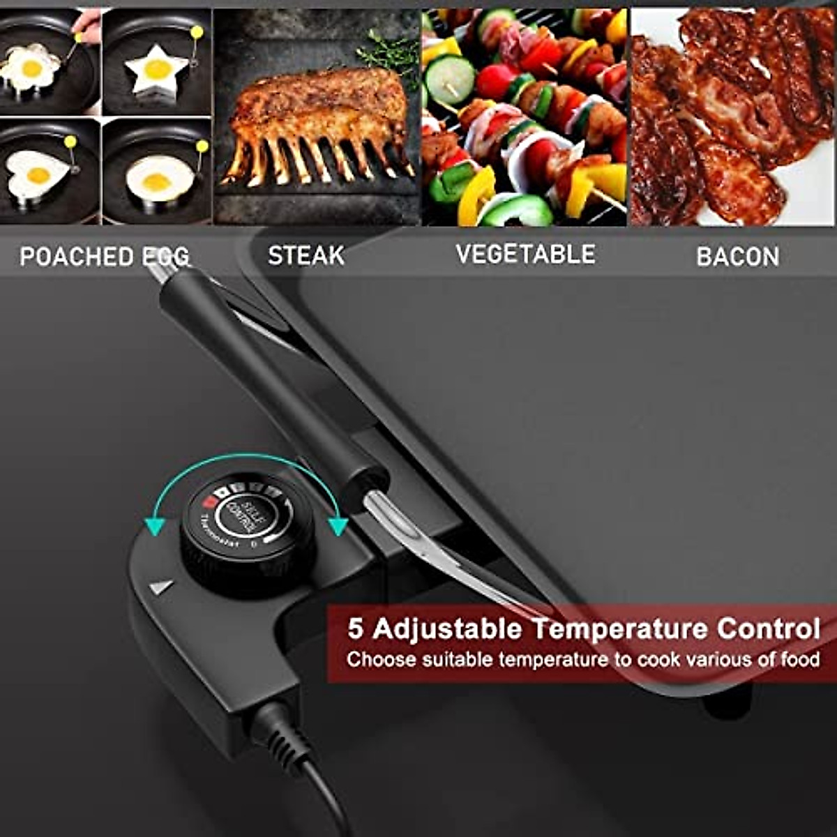 SIMOE 36 inch Electric Griddle Teppanyaki Grill, BBQ Smokeless Grills, 2000W Barbecue Griddles Table Top with Nonstick Surfaces and Adjustable 5 Temperature Setting, Indoor/Outdoor Grill