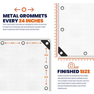 Tarpco Safety Extra Heavy Duty 14 Mil Tarp Cover, Waterproof, UV Resistant, Rip and Tear Proof, Poly Tarpaulin with Reinforced Edges for Roof, Camping, Patio, Pool, Boat (White 10′ X 20′)