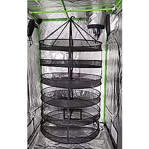 HORTIPOTS Herb Drying Rack 360 Degree Access 3 Feet Clip Adjustable Center Support Straps NO Sagging Fine Mesh Netting (Heavy Duty Clips 3FT)
