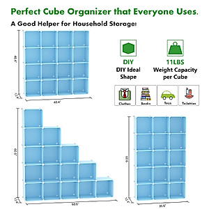 C&AHOME Cube Storage Organizer, 16-Cube Shelves Units, Closet Cabinet, DIY Plastic Modular Book Shelf, Ideal for Bedroom, Living Room, Office, 48.4" L x 12.4" W x 48.4" H Blue UPCS16L