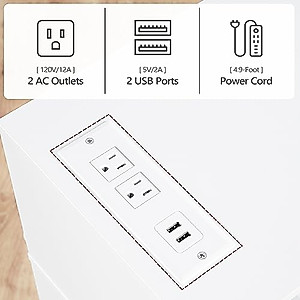 MAHANCRIS End Table with Charging Station, Narrow Side Table for Small Spaces, Slim Nightstand with Light, C-Shaped Beside Table with Storage Shelf, for Bedroom, Living Room, White ETWT78E01