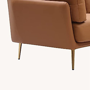 Acanva Mid-Century Modern 3-Seat Living Room Couch, Genuine Leather Sofa, Glazed Ginger