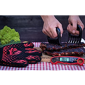 BBQ Gloves, Digital Meat Thermometer and BBQ Claws for Shredding Meat - Great Smoker Tools Accessory Set for Men, Fathers Day and Birthday