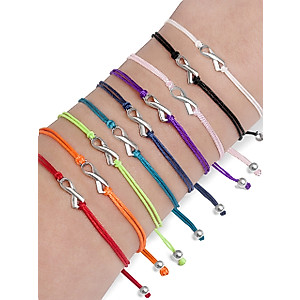 Claudia Lira Joyas Pink Breast Cancer Awareness Thread Friendship Support Bracelet, Small Handmade Sterling Silver Ribbon Shaped Charm, Adjustable Cord