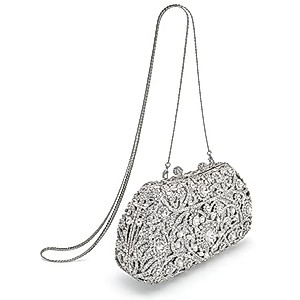MOSSMON Formal Rhinestone Crystal Clutch Evening Wedding Bag For Women Silver