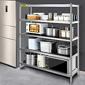 VEVOR Storage Shelf, 5-Tier Storage Shelving Unit, Stainless Steel Garage Shelf, 70.9 x 17.7 x 70.9 inch Heavy Duty Storage Shelving, 1650 Lbs Total Capacity with Adjustable Height