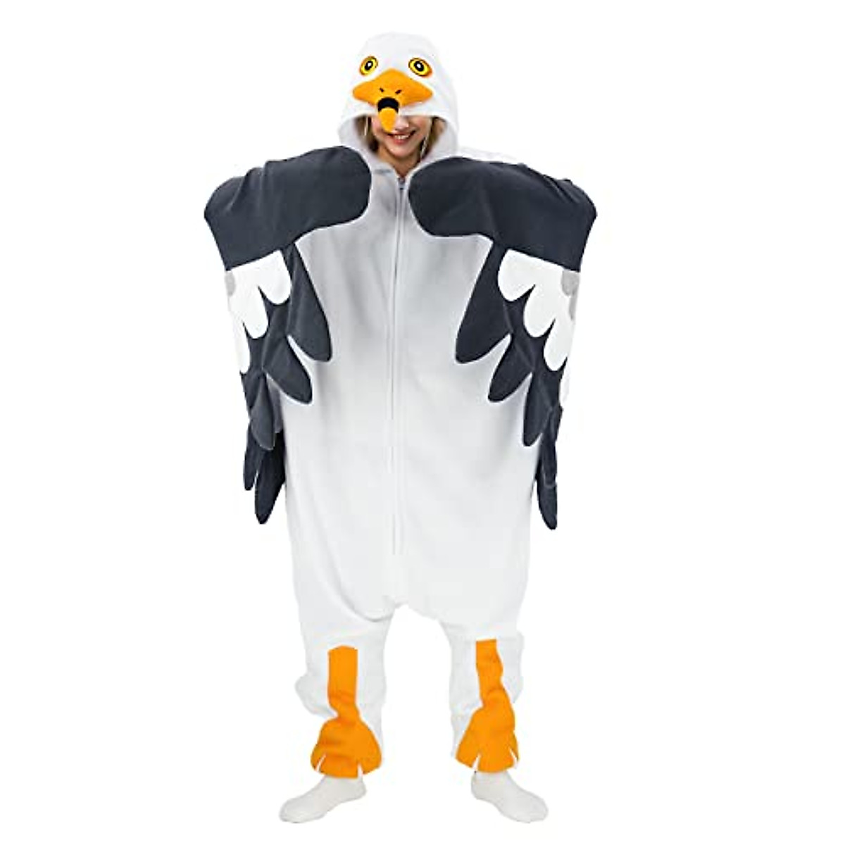 Adult Seagull One Piece Pajamas Animal Cosplay Halloween Costume for Men Women