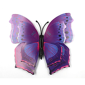 Ruwado 12 Pcs Purple Butterflies Double Wings Refrigerator Magnets Wall Decal Removable Sticker Decoration for Home Kitchen Kids Room Bedroom Office Theme Parties Classroom Window Décor (Purple)