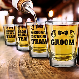 shop4ever Groom Bowtie and Groom's Drinking Team Shot Glasses ~ Bachelor Party Favors ~ Wedding Shot Glasses (7 Pack)