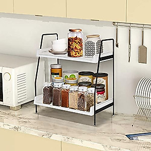 Megsooul Coffee Bar Accessories and Organizer Countertop, Coffee Station Organizer 2 Tier Kitchen Counter Shelf Organizer,Coffee Condiment Storage,Cup Lid Holder Countertop Shelf for Bathroom(White