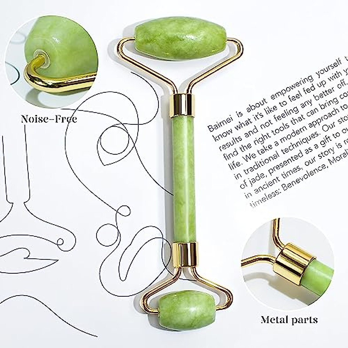 BAIMEI Jade Roller & Gua Sha Facial Tools Face Roller and Gua Sha Set for Skin Care Routine and Puffiness - Green