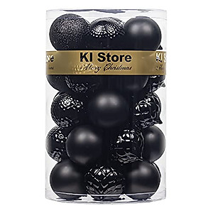 KI Store Black Christmas Balls 34pcs 2.36-Inch Christmas Tree Decoration Ornaments for Xmas Tree Halloween Wreath Garland Decor Ornaments Hooks Included
