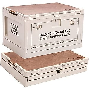 Nice C Storage Bin Tote 55 Qt, Organization and Storage, Closet organizer, Collapsible Storage Box, Organizing Containers Plastic with Wood Lid and 2 Side Doors, Stackable Organizer(Set of 1)