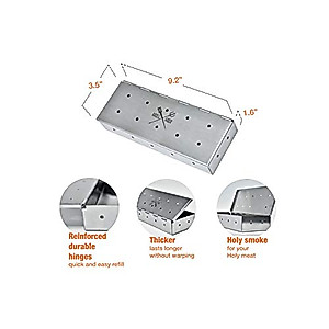 Grill Gods BBQ Smoker Box - Grilling Accessory for Gas Grill and Charcoal Grill made of Stainless Steel with Reinforced Hinged Lid - Handles WoodChips and Pellets to add Barbecue Smoke Flavor