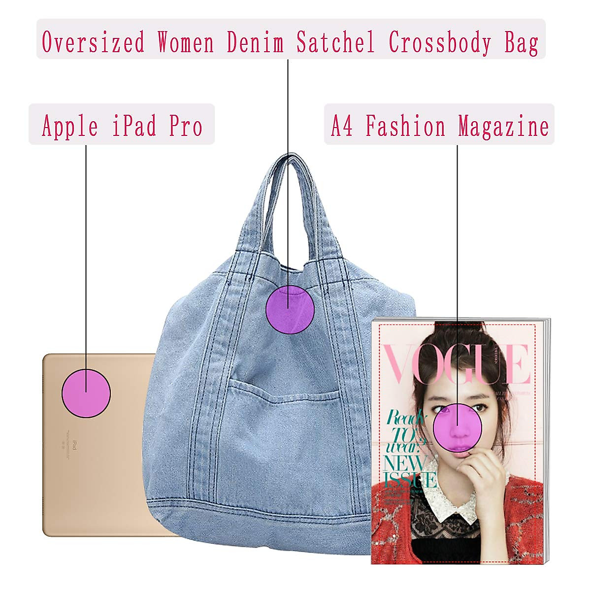 Queen Crystal Women's Elegant Denim Satchel Single Shoulder Crossbody Bag Large Creative Tote Beach Bag, Sky Blue, One_Size