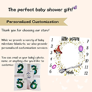 QICAIYUN Little Wizard Baby Milestone Blanket Magic Baby Month Blanket for Baby's First Year Calendar Growth Chart 48''x48'' YUN101