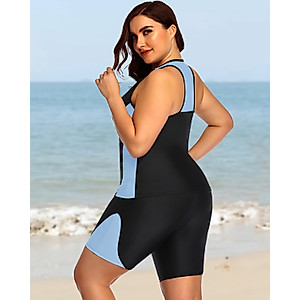 Daci Women's Plus Size Tankini Swimsuit - Two Piece Rash Guard with Capris Shorts and Athletic Racerback Bathing Suit Light Blue 22 Plus