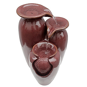 Teamson Home Jar 3 Tiered Floor Waterfall Fountain with Pump for Outdoor Patio Garden Backyard Decking, 20 Inch Height, Brown