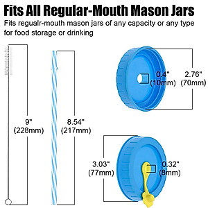 Regular Mouth Mason Jar Lids with Straw Hole/ Stoppers/Silicone Rings/Cleaning Brush, Rust-proof, BPA Free Plastic Canning Lids, Great for Drinking & Food Storage(26 Pack)