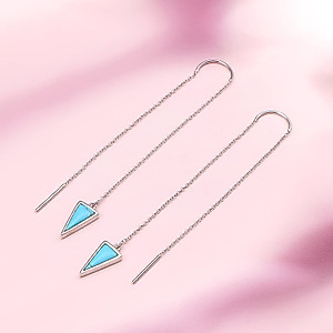 Threader Earrings Triangle Earrings Sterling Silver Created Turquoise Dangle Drop Long Chain Earring for Women Thread Earrings (turquoise)