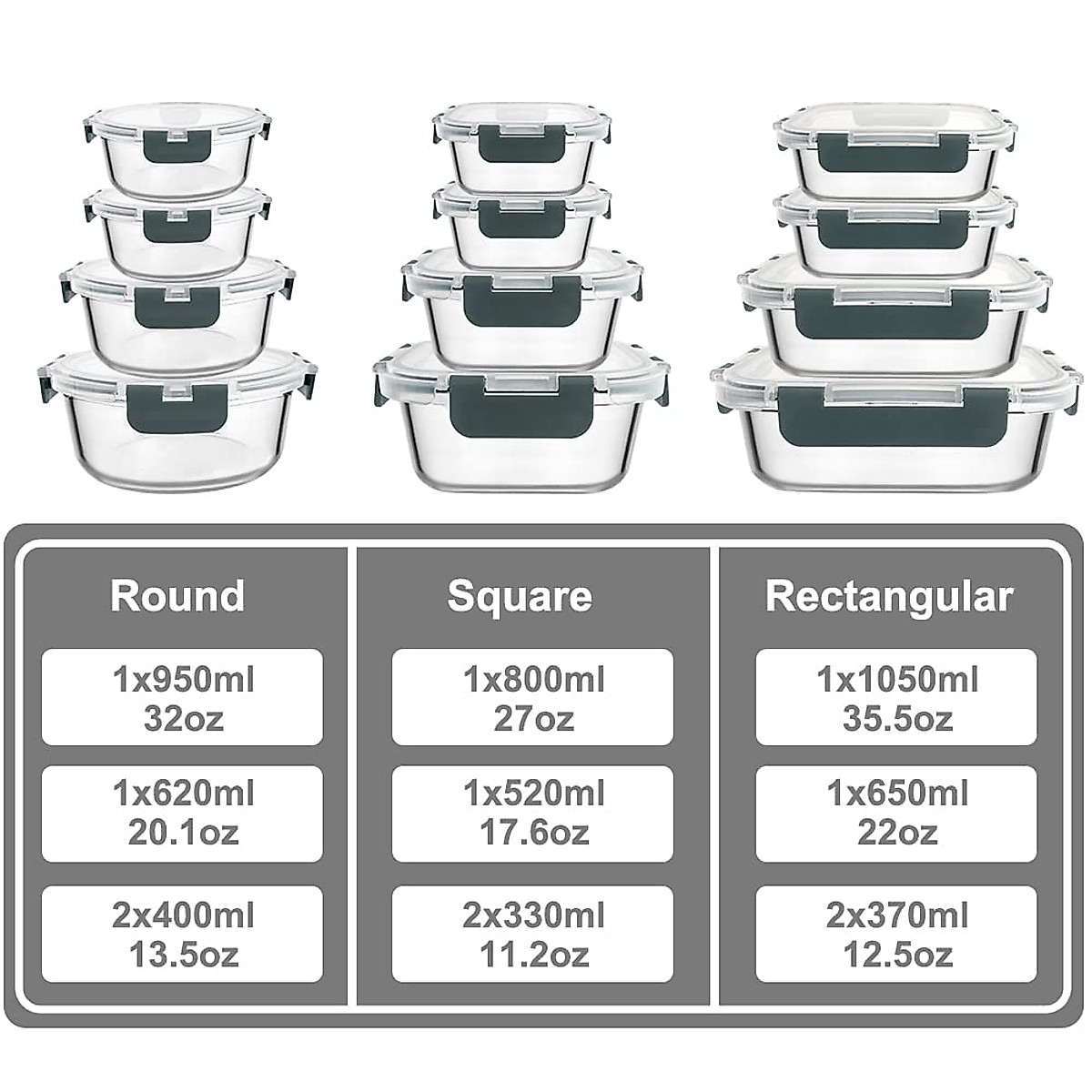 FREYBLI 24-Piece Glass Food Storage Containers with Lids, Glass Meal Prep Containers, Airtight Glass Lunch Bento Boxes, BPA Free & Leak Proof, Microwave, Oven, Freezer and Dishwasher