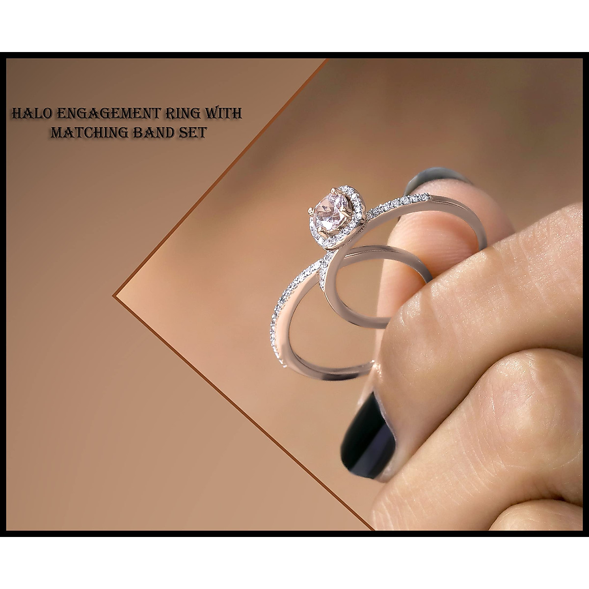 Dazzlingrock Collection 10K 5 MM Round Morganite & Diamond Bridal Halo Engagement Ring Set, Rose Gold, Size 8