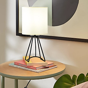 FOLKSMATE Bedside Table Lamps Set of 2, Black Metal Table Lamp for Bedroom, Modern Lamp for Nightstand, Simple Side Lamp with Linen Fabric Lampshade for Kids, Bedrooms, Living Room (Bulb not Included)