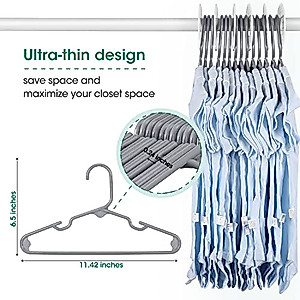 Minnebaby Plastic Baby Hangers 60 Pack, Ultra Thin No Slip Infant Nursery Clothes Hangers with 6 Pcs Cute Clothing Dividers for Boys & Girls Closet Organizer, Gray Kids Hangers