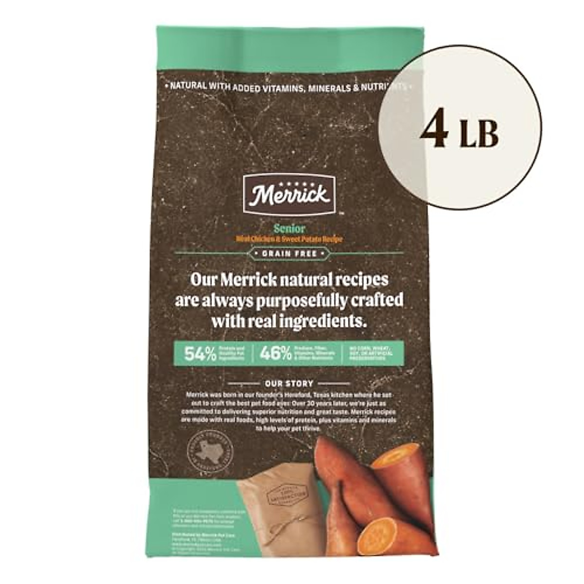 Merrick Premium Grain Free Dry Senior Dog Food, Wholesome And Natural Kibble, Real Chicken And Sweet Potato - 4.0 lb. Bag