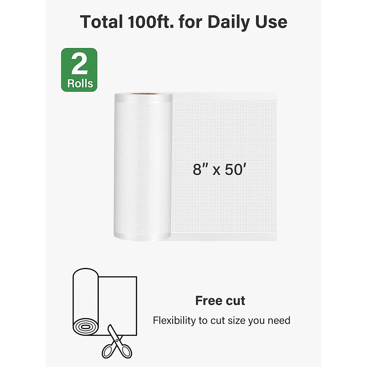 Kootek Vacuum Sealer Bags for Food, 8 in x 50 ft 2 Rolls Vacuum Seal Bag Rolls, Commercial Grade, BPA Free, Vac Freezer Bags for Food Storage, Meal Prep or Sous Vide