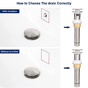 NearMoon Bathroom Sink Drain Without Overflow, 304 Stainless Steel Pop up Drain with Detachable Strainer Basket, Anti-Clogging Hair Catcher Assembly Stopper Vessel Sink (Brushed Nickel)