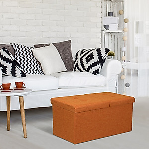 Otto & Ben Mellow 30" Storage Ottoman - SMART LIFT Top, Upholstered Tufted Ottomans Bench Foot Rest for Bedroom, Amber Orange