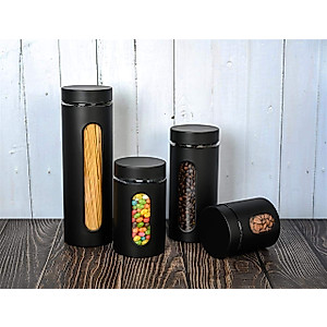 GADGETWIZ Canister Sets for Kitchen Counter - Matte Black Kitchen Decor and Accessories - Glass Canisters Sets for the Kitchen - Sugar Containers for Countertop - Kitchen Canisters Set of 4