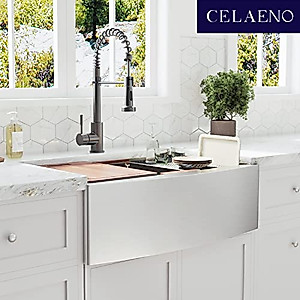 CELAENO 33-inch Farmhouse Kitchen Sink,Single Bowl Stainless Steel Workstation Kitchen Sink 18 Gauge, Deep Handmade R10 Radius All in One Kitchen Sink