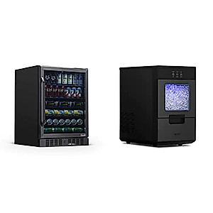 NewAir 24'' Beverage Refrigerator Cooler - 177 Can Capacity Mini Fridge - Black Stainless Steal & 44lb. Nugget Countertop Ice Maker with Self-Cleaning Function, Refillable Water Tank