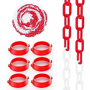 Plastic Chain Safety Barriers with Cone Chain Connector Kits, Caution Security Chain, Safety Chain for Traffic Cones (Chain Barriers, 12 Meter (1), 6 Connectors)
