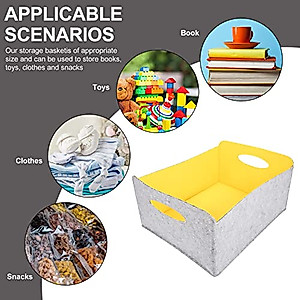 Magazine Basket Felt Storage Basket Box Foldable Organizer Basket Open Storage Bins Boxes with Handle for Magazine Books Newspaper Sundries Yellow Clothes Storage Organizer