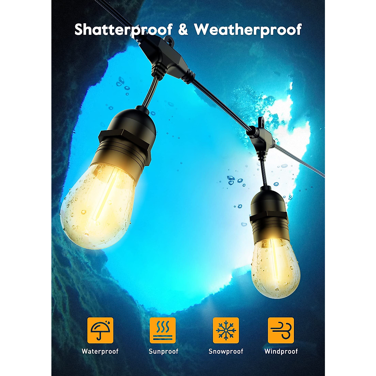 Brightown 52FT LED Outdoor String Lights with 3 Lighting Modes, Outside Dimmable Patio Lights with Timer, Waterproof Hanging Lights for Outside Garden Yard Balcony Backyard Cafe