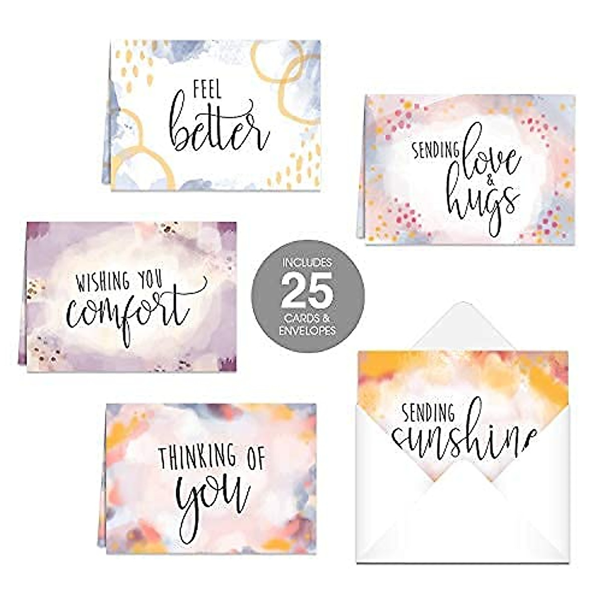 Canopy Street Simple Sentiments Greeting Cards / 25 Encouragement Note Card Pack With White Envelopes / 5 Thoughtful Designs / 5"x 7" Sympathy Thinking Of You Cards