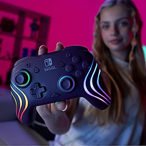 PDP Afterglow™ Wave Enhanced Wireless Nintendo Switch Pro Controller, 8 Colors RGB LED, Dual Programmable Gaming Buttons, 40 Hour Rechargeable Battery Power, Officially Licensed by Nintendo: Purple