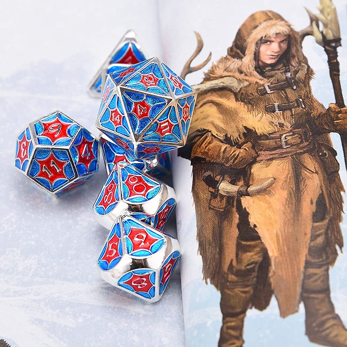 SUWEILE SZSZ Nebula Metal Polyhedral Dice Set D4 D6 D8 D10 D% D12 D20 for Table Games RPG DND 0212 (Color : White Rainbow8)