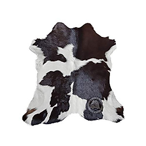 Genuine Calfskin Chocolate Dark Brown and White Calf Hide Cow Skin Cowhide Rug Leather Area Rug 3 x 3 ft.