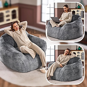 Homguava Giant Bean Bag Chair,Bean Bag Sofa Chair with Armrests, Bean Bag Couch Stuffed High-Density Foam, Plush Lazy Sofa Comfy Chair,Large BeanBag Chair for Adults in Livingroom,Bedroom (Grey)
