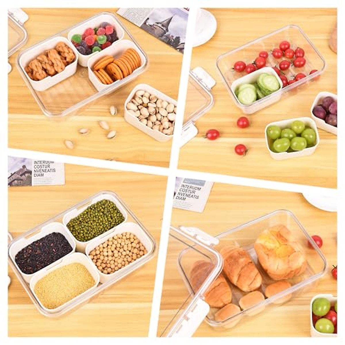 Divided Serving Tray with Lid, 4 Compartments Snackle Box Container, Small Snack Organizer for Adults/Kids, Portable Candy/Fruits/Veggie/Snacks/Nuts Platters for Party, Entertaining, Travel & Picnic