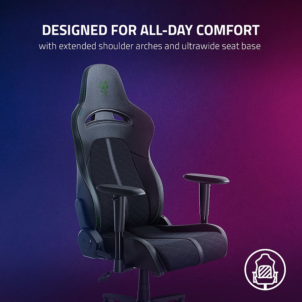 Razer Enki X Essential Gaming Chair: All-Day Gaming Comfort - Built-in Lumbar Arch - Optimized Cushion Density - Dual-Textured, Eco-Friendly Synthetic Leather - Adjustable 152-degree Recline