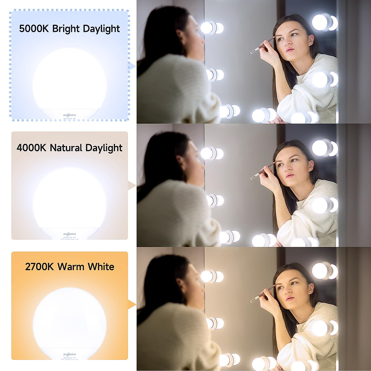 SHINESTAR 8-Pack Vanity Light Bulbs, Daylight 5000K, 60w Equivalent, G25 LED Globe Light Bulbs for Bathroom Mirror, 600LM, E26 Medium Base, Non-dimmable