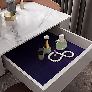 CHIHUT Self Adhesive Velvet Drawer Liner Roll Dark Blue Felt Fabric Velvet Flocking Liner for Jewelry Soft Velvet Wallpaper Peel and Stick Velvet Liner for Box Liner Craft Cabinets Shelf 17.7''x100''